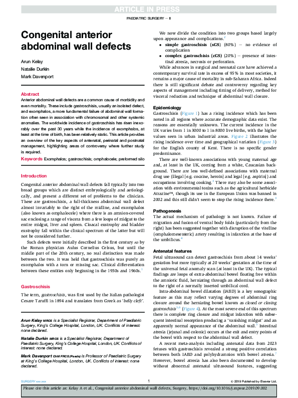 (PDF) Congenital anterior abdominal wall defects
