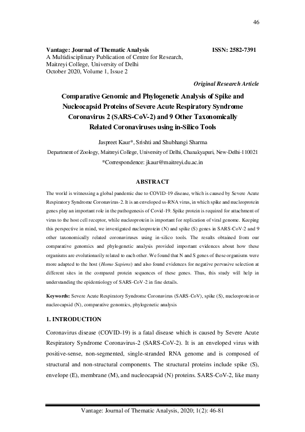 (PDF) Comparative Genomic and Phylogenetic Analysis of Spike and ...