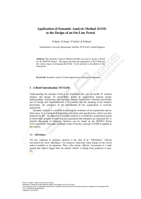 (PDF) Application of Semantic Analysis Method (SAM) to the Design of an ...