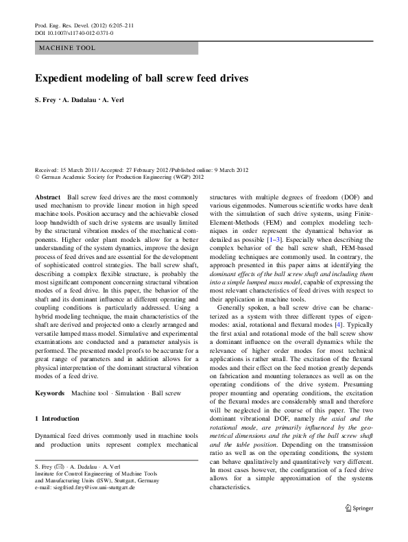 (PDF) Expedient modeling of ball screw feed drives