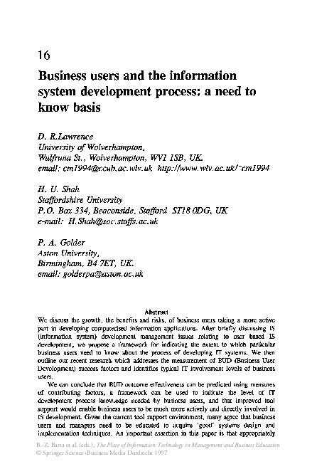 (PDF) Business users and the information system development process: a need to know basis