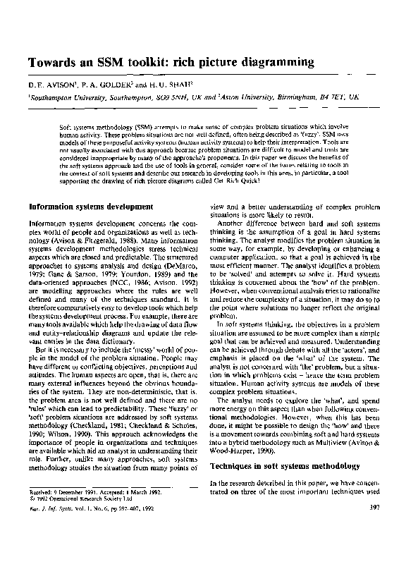 (PDF) Towards an SSM toolkit: rich picture diagramming