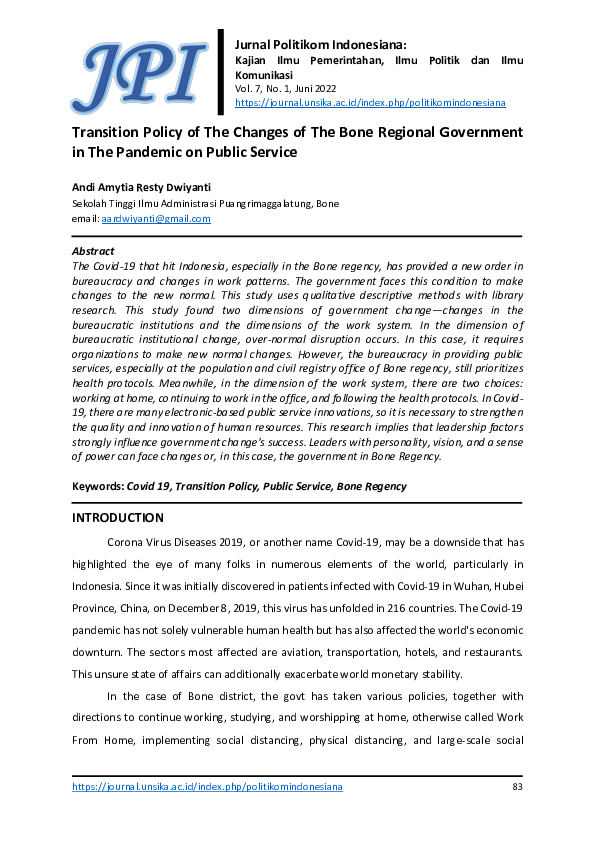 (PDF) Transition Policy of The Changes of The Bone Regional Government in The Pandemic on Public ...