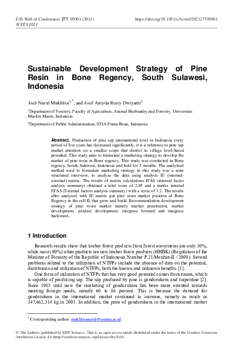 (PDF) Sustainable Development Strategy of Pine Resin in Bone Regency ...