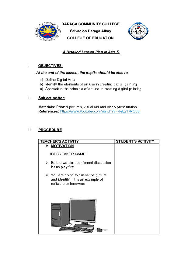 (DOC) Lesson plan in Digital painting