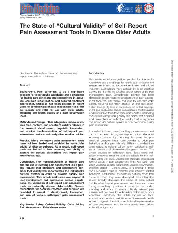 (PDF) The State-of-“Cultural Validity” of Self-Report Pain Assessment ...