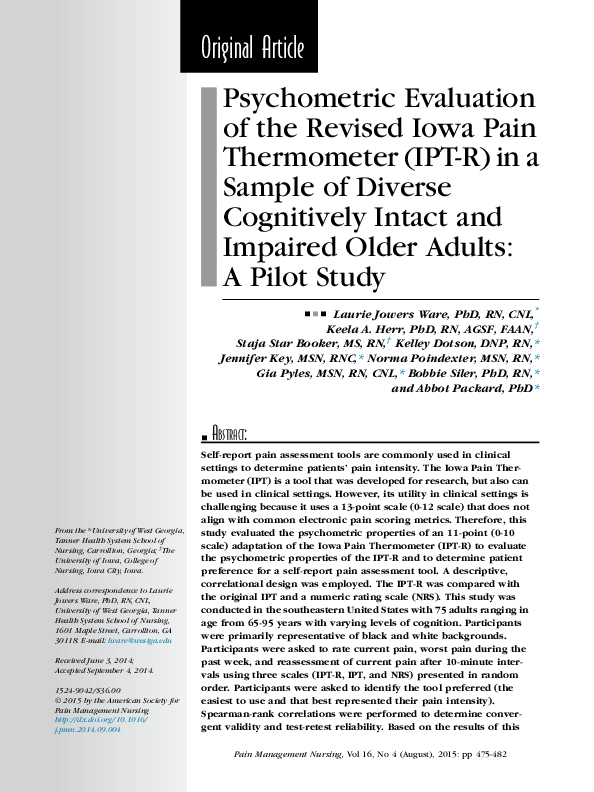 (PDF) Psychometric Evaluation of the Revised Iowa Pain Thermometer (IPT ...