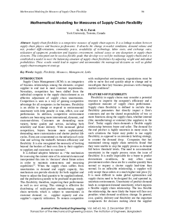 (PDF) Mathematical Modeling for Measures of Supply Chain Flexibility