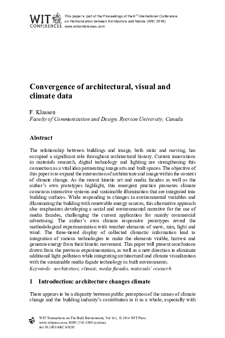(PDF) Convergence of architectural, visual and climate data
