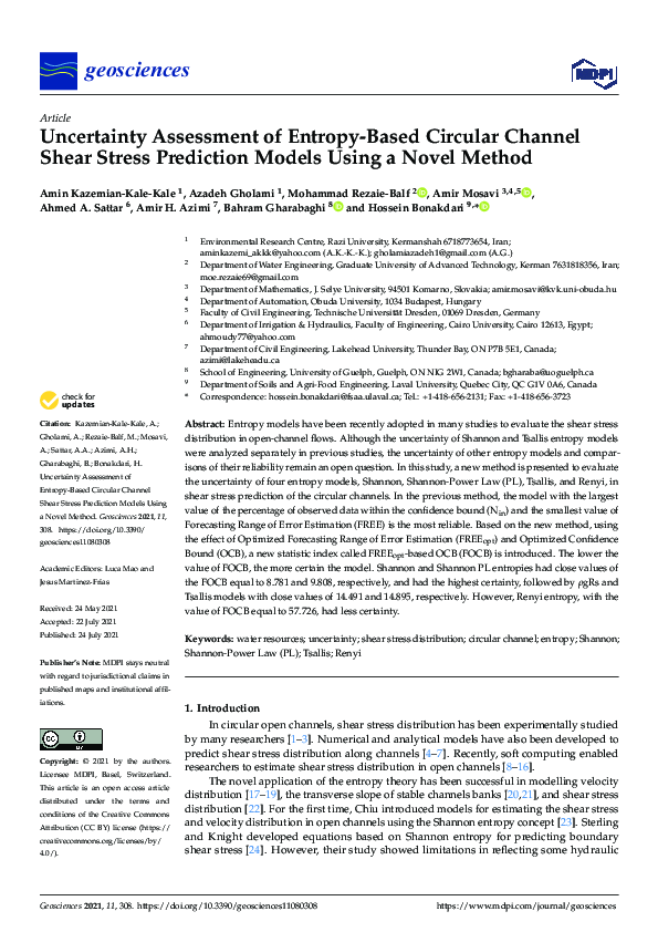 (PDF) Assessing Uncertainty in Entropy Models for Shear Stress