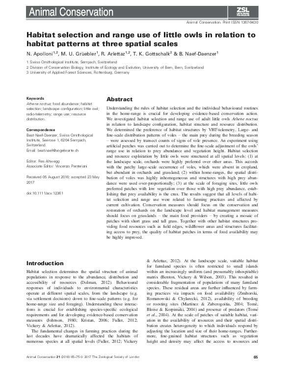 (PDF) Habitat selection and range use of little owls in relation to ...