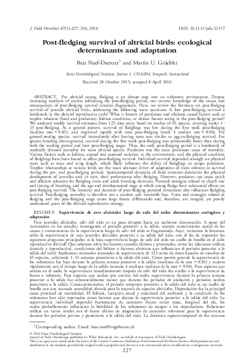 (PDF) Post‐fledging survival of altricial birds: ecological ...
