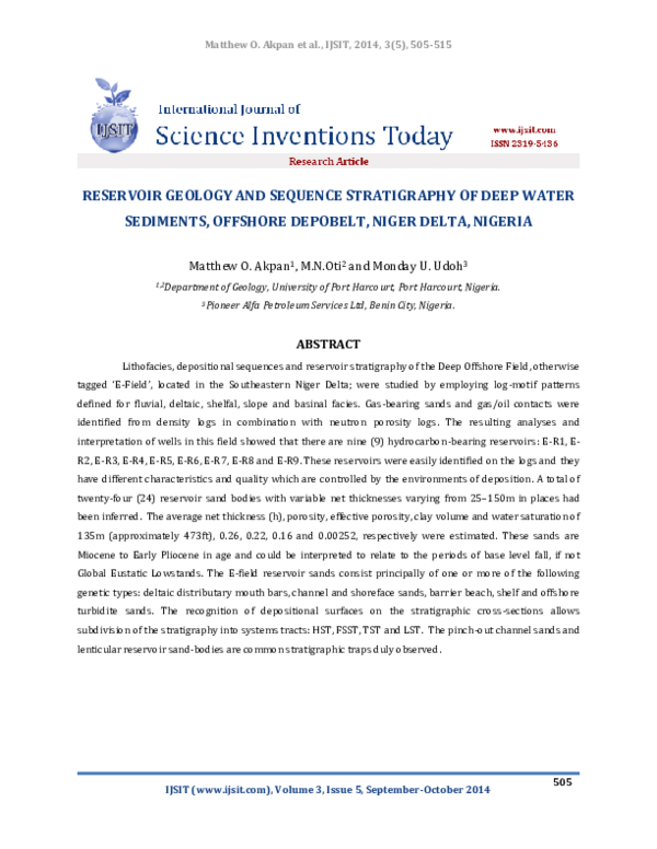 (PDF) Reservoir Geology and Sequence Stratigraphy of Deep Water ...