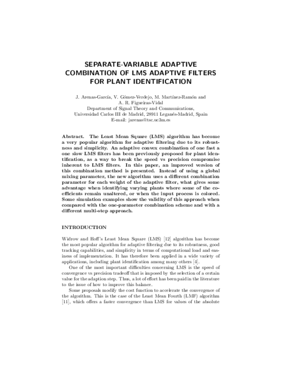 Pdf Adaptive Lms Filter Combination For Plant Id