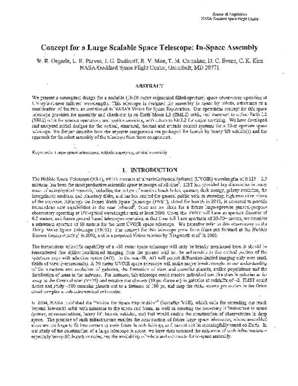 (PDF) Concept for a large scalable space telescope: in-space assembly