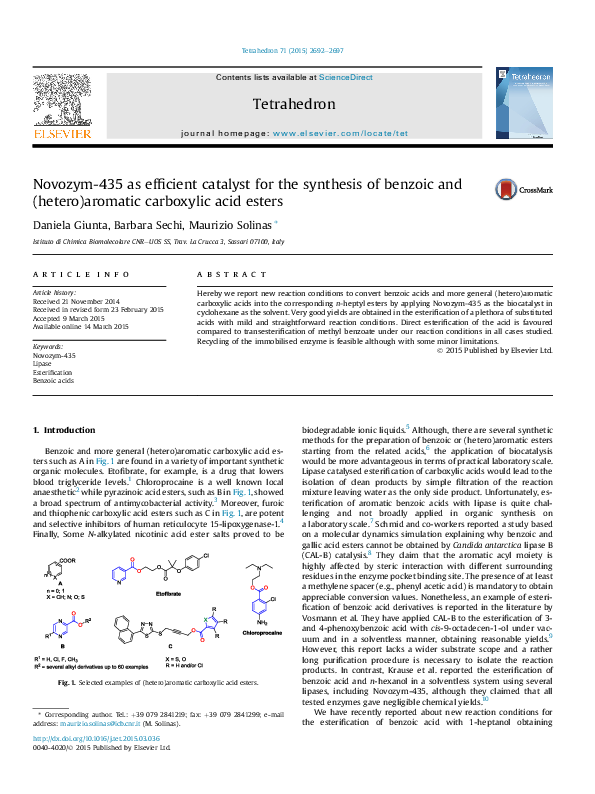 (PDF) Novozym-435 as efficient catalyst for the synthesis of benzoic ...