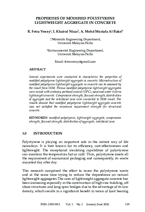 (PDF) Properties of modified polystyrene lightweight aggregate in concrete (PDF) Properties of modified polystyrene lightweight aggregate in concrete