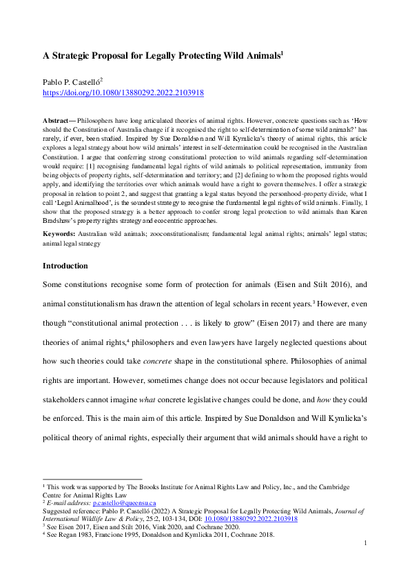 (PDF) A Strategic Proposal for Legally Protecting Wild Animals 1
