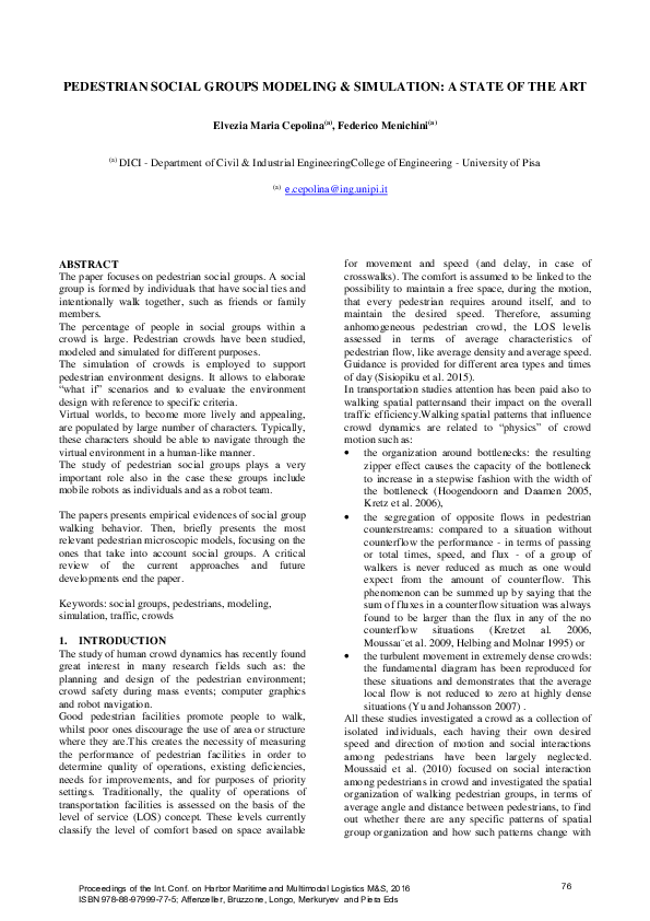 (PDF) Pedestrian social groups modeling & simulation: a state of the art