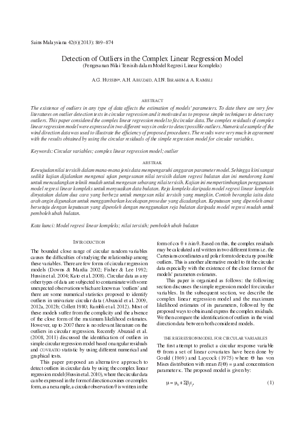 Pdf Outlier Detection In Complex Linear Regression