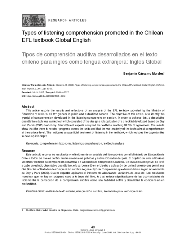(PDF) Types of listening comprehension developed in the Chilean EFL ...