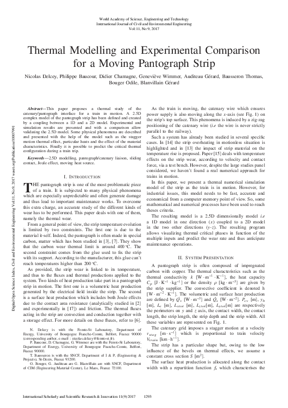 (PDF) Thermal Modelling and Experimental Comparison for a Moving Pantograph Strip