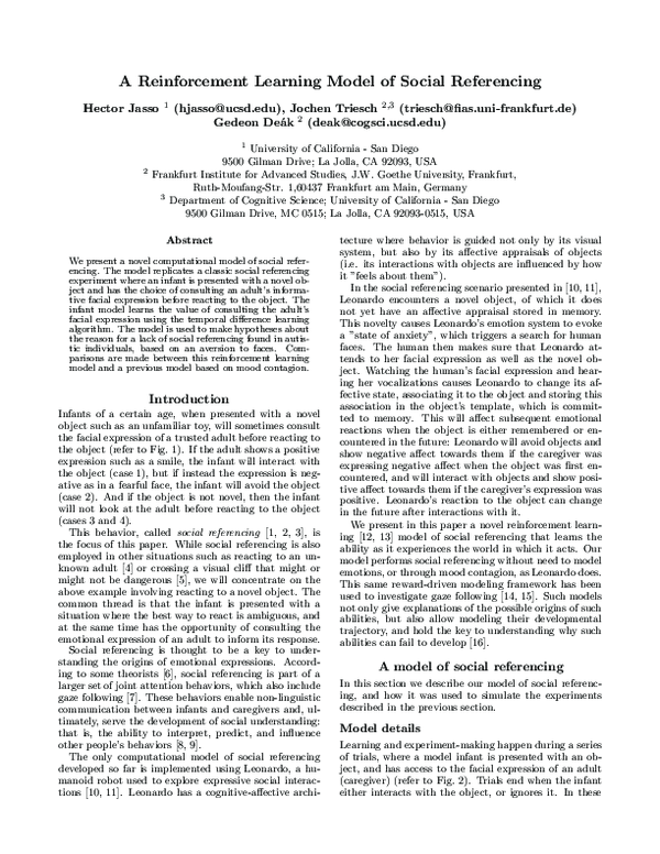 (PDF) A reinforcement learning model of social referencing