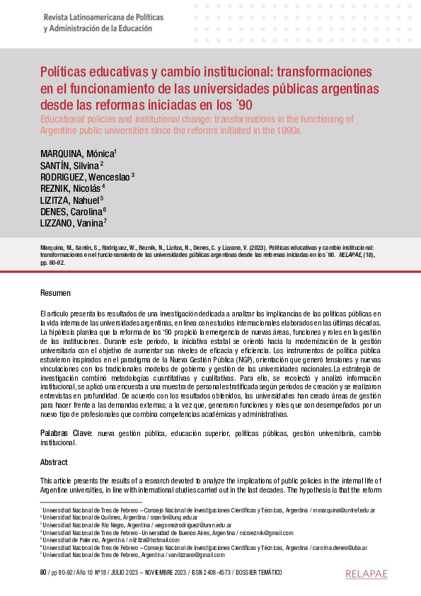 (PDF) Políticas Educativas y Cambio Institucional: transformaciones en ...