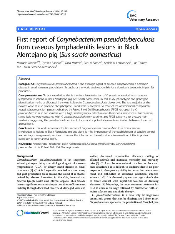 (PDF) First report of Corynebacterium pseudotuberculosis from caseous ...