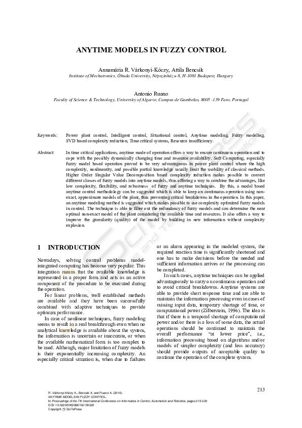 (PDF) Anytime Models in Fuzzy Control | Annamária Várkonyi-Kóczy - Academia.edu