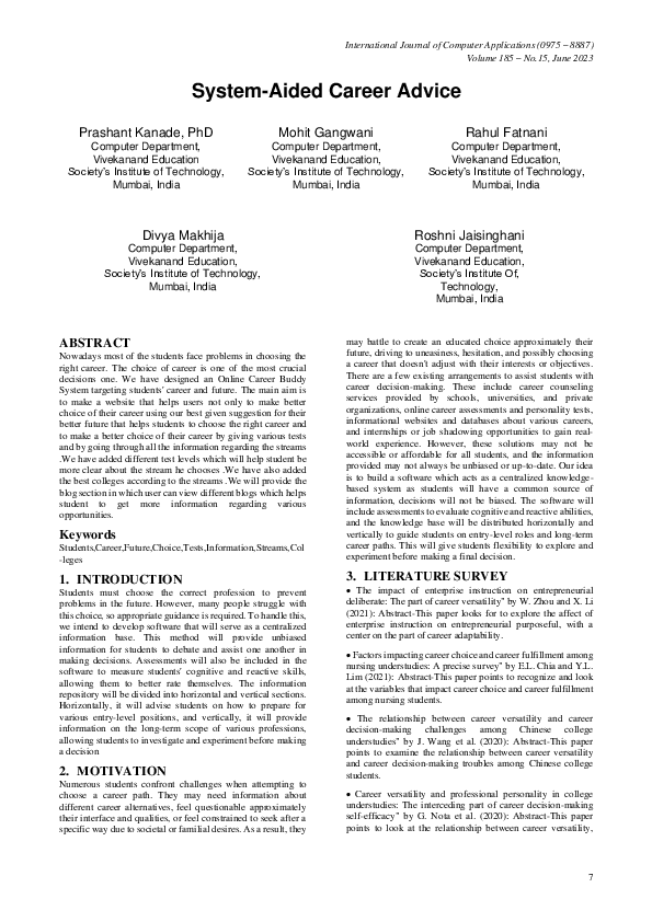 (PDF) System-Aided Career Advice