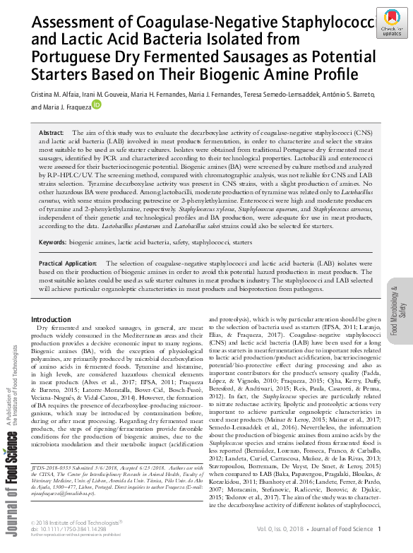 (PDF) Assessment of Coagulase-Negative Staphylococci and Lactic Acid Bacteria Isolated from ...