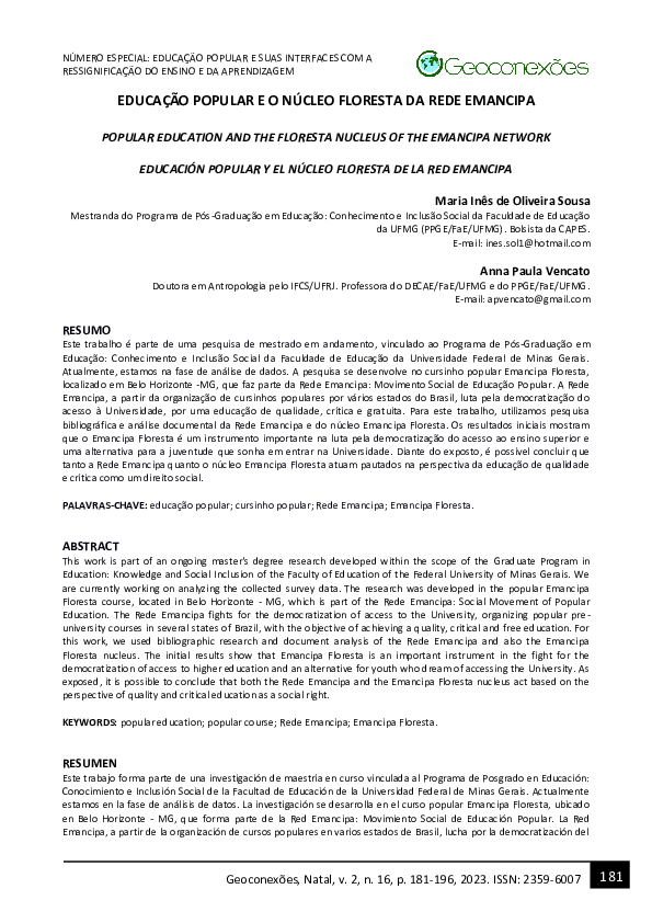 (PDF) SOUSA, MARIA INES DE OLIVEIRA ; VENCATO, ANNA PAULA . EDUCAÇÃO ...