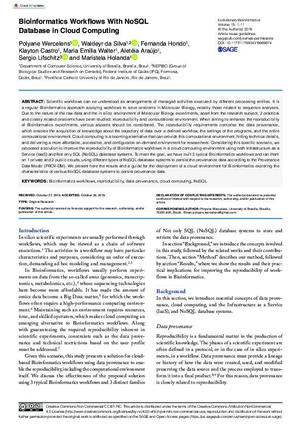 (PDF) Bioinformatics Workflows With NoSQL Database in Cloud Computing
