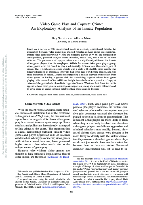 (PDF) Video game play and copycat crime: An exploratory analysis of an ...