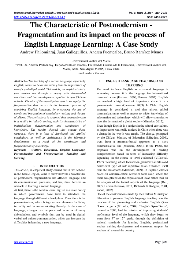 (PDF) The Characteristic of Postmodernism - Fragmentation and its ...