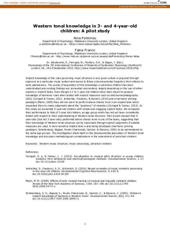 (PDF) Western tonal knowledge in 3- and 4-year-old children: A pilot study