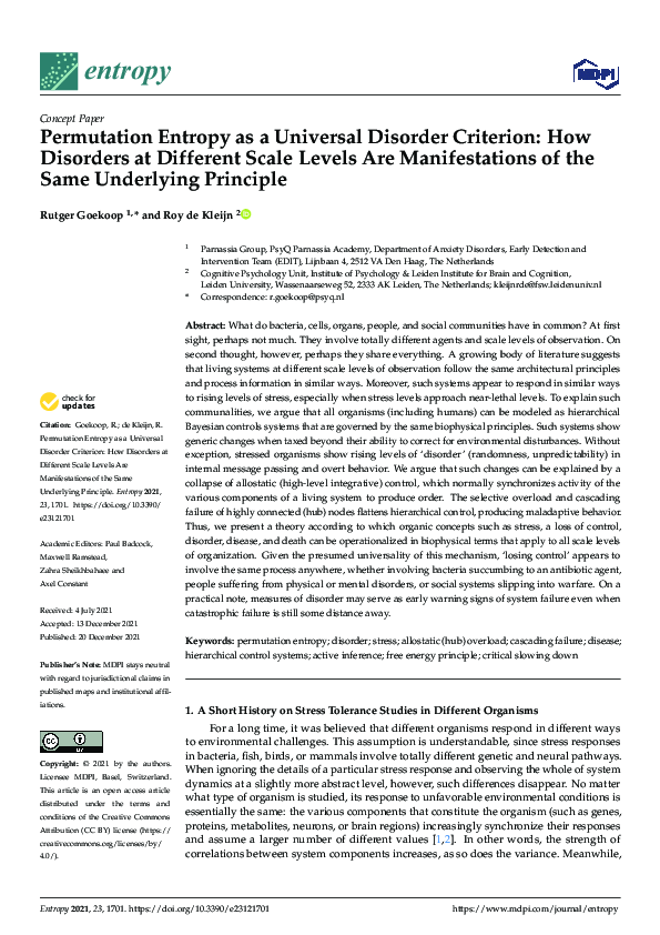 (PDF) Permutation Entropy as a Universal Disorder Criterion: How ...