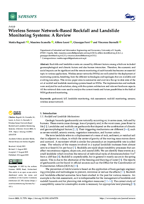 (PDF) Wireless Sensor Network-Based Rockfall and Landslide Monitoring Systems: A Review