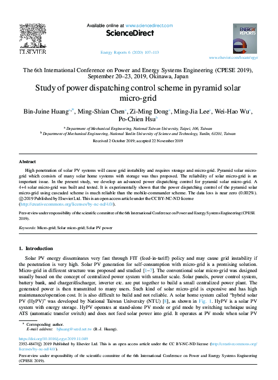 (PDF) Study of power dispatching control scheme in pyramid solar micro-grid