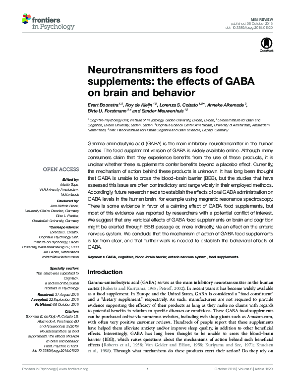 (PDF) Neurotransmitters as food supplements: the effects of GABA on ...