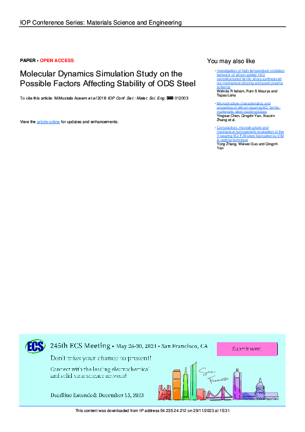(PDF) Molecular Dynamics Simulation Study on the Possible Factors ...