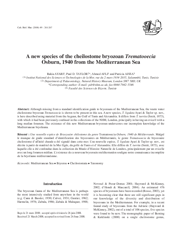 (PDF) A new species of the cheilostome bryozoan Trematooecia Osburn ...
