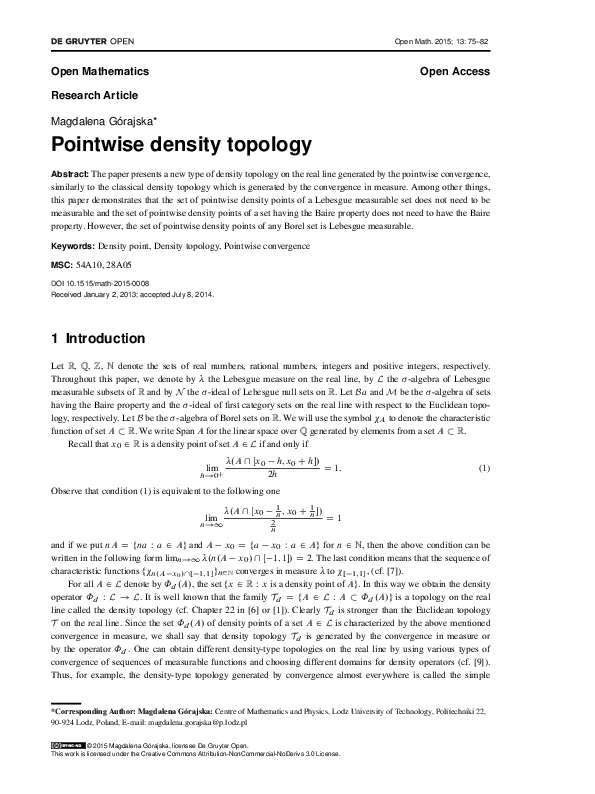 (PDF) Pointwise density topology
