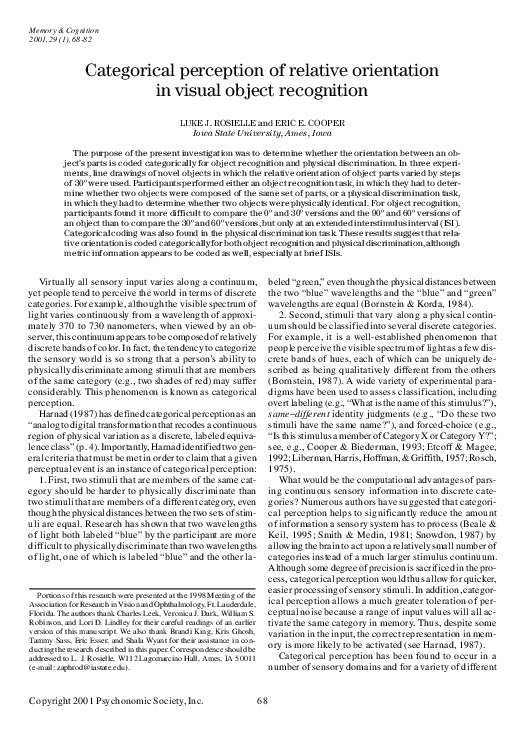 (PDF) Categorical perception of relative orientation in visual object recognition