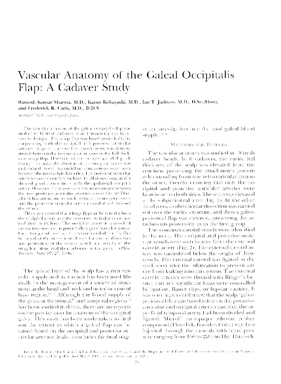 (PDF) Vascular Anatomy of the Galeal Occipitalis Flap: A Cadaver Study