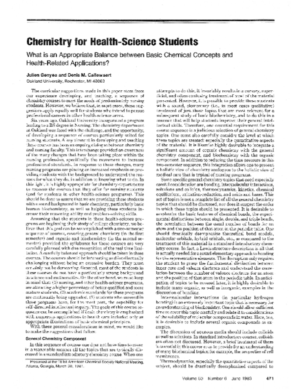 (PDF) Chemistry for health-science students: what is an appropriate ...