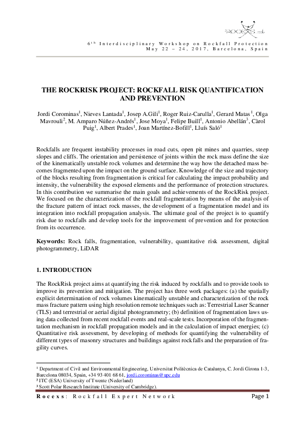 (PDF) The RockRisk project: rockfall risk quantification and prevention