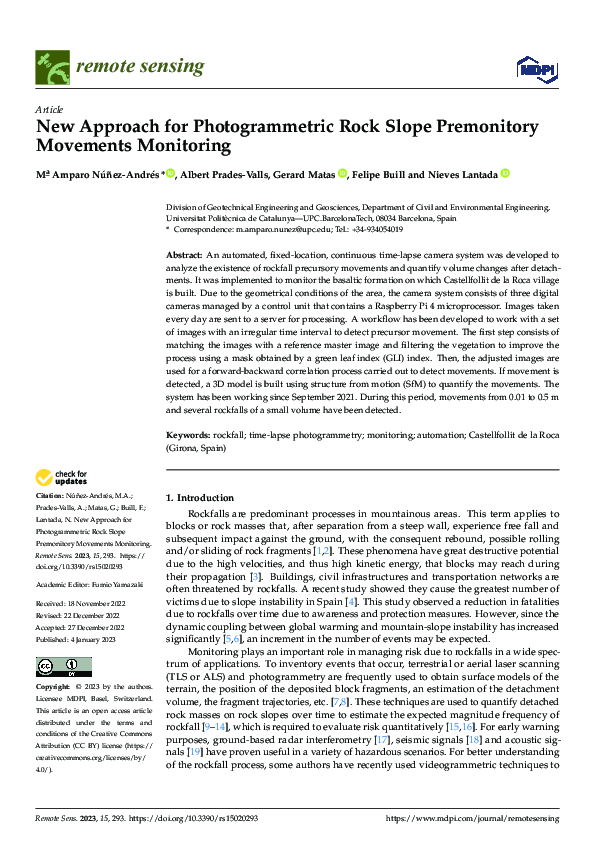 (PDF) New Approach for Photogrammetric Rock Slope Premonitory Movements ...
