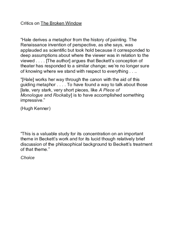 (DOC) Other Critics on The Broken Window